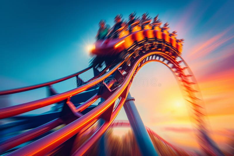 Thrilling Roller Coaster Ride at Sunset Stock Illustration ...