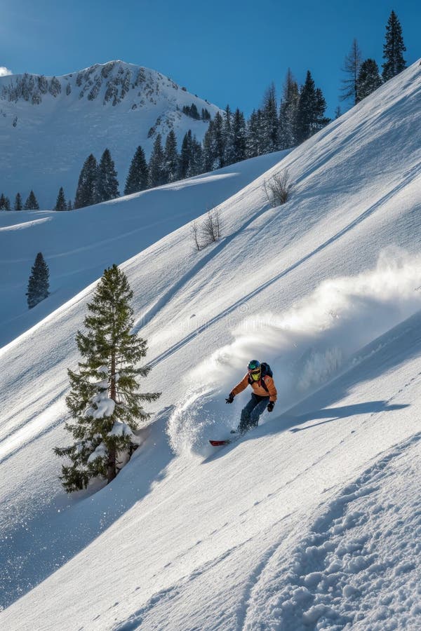 Thrilling Snowboarding Adventure on Pristine Alpine Slopes Stock Photo ...