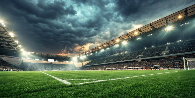 Thrilling Soccer Stadium Under Dramatic Skies Stock Illustration ...