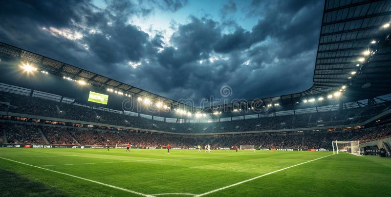 Thrilling Soccer Stadium Under Dramatic Skies Stock Illustration ...