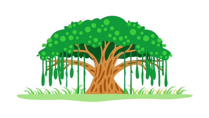 Thriving Banyan Tree with Hanging Root System, Vector Design Generative ...