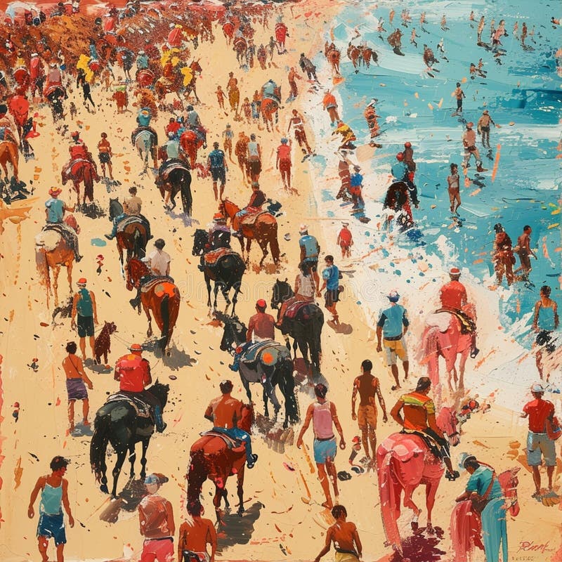 Thriving Beach Scene with Riders and Spectators Enjoying the Sun Stock ...