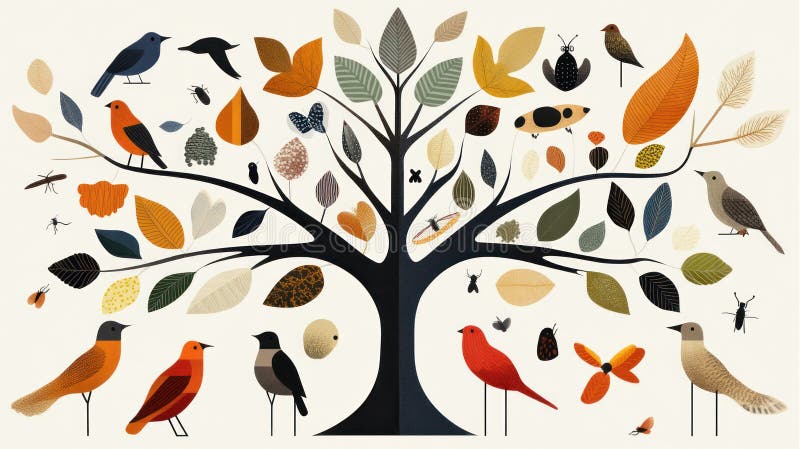 Thriving Ecosystem: a Vibrant Tree and Diverse Wildlife Engage in ...