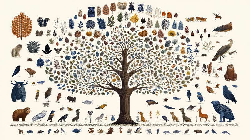 Thriving Ecosystem: a Vibrant Tree and Diverse Wildlife Engage in ...