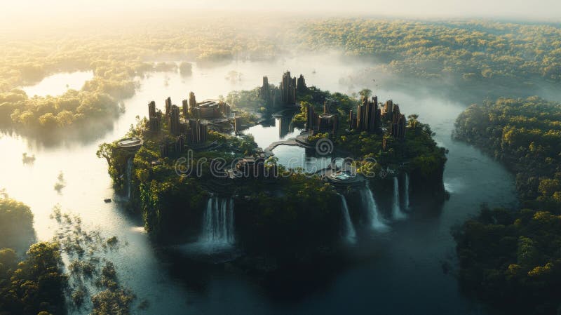 Modern House Tropical Floating Island Waterfall Stock Photos - Free ...