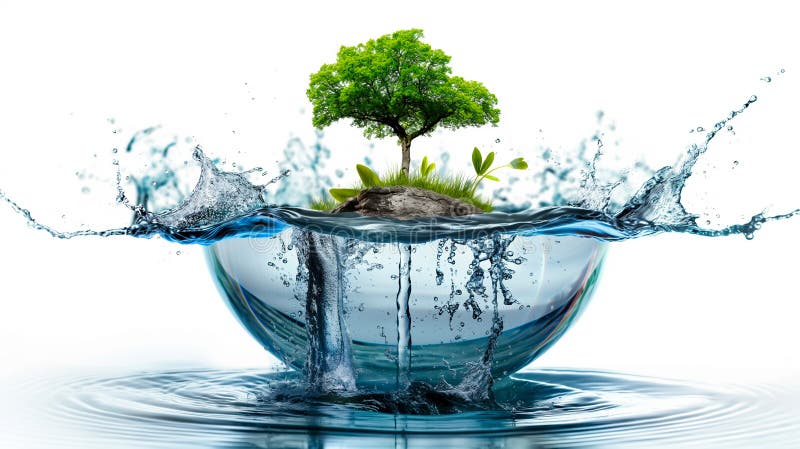 A Thriving Tree Grows Atop a Rock in a Splash of Water, Symbolizing the ...