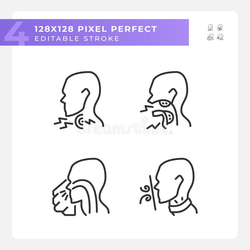 Throat Diseases Types Pixel Perfect Linear Icons Set Stock Vector ...