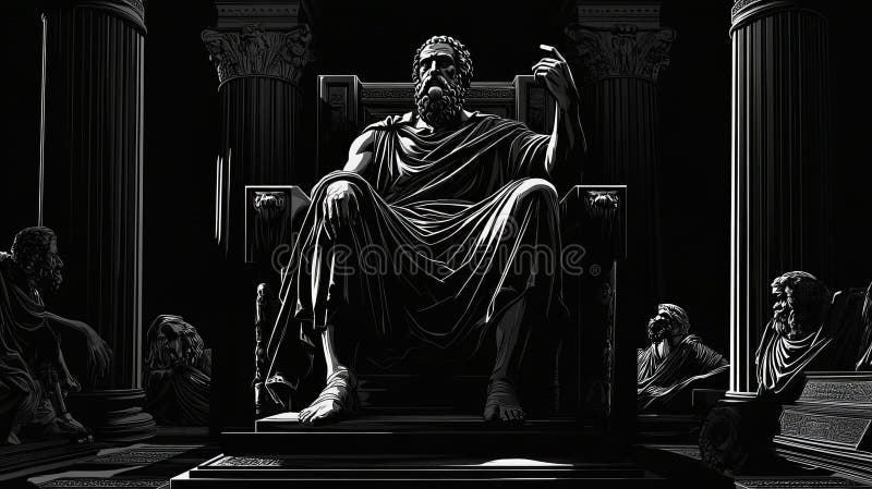 Throne of Ancient Wisdom: Monochrome Philosopher King Stock ...