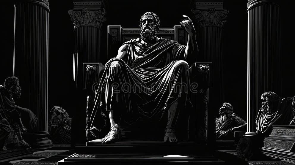 Throne of Ancient Wisdom: Monochrome Philosopher King Stock ...