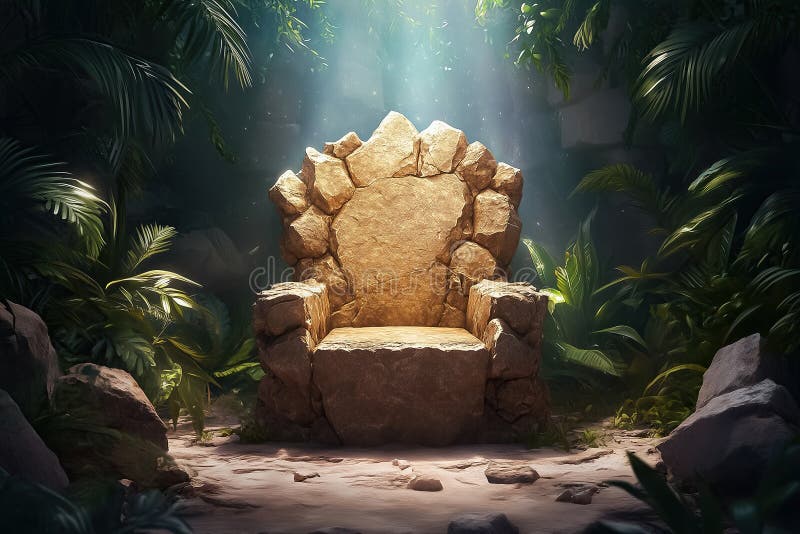 A Throne Made of Sharp, Rugged Stones is Illuminated by a Soft Light ...