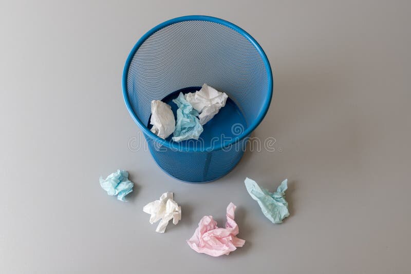 Throw Away Tissue Paper in and Out Side of Trash Bin Stock Photo ...