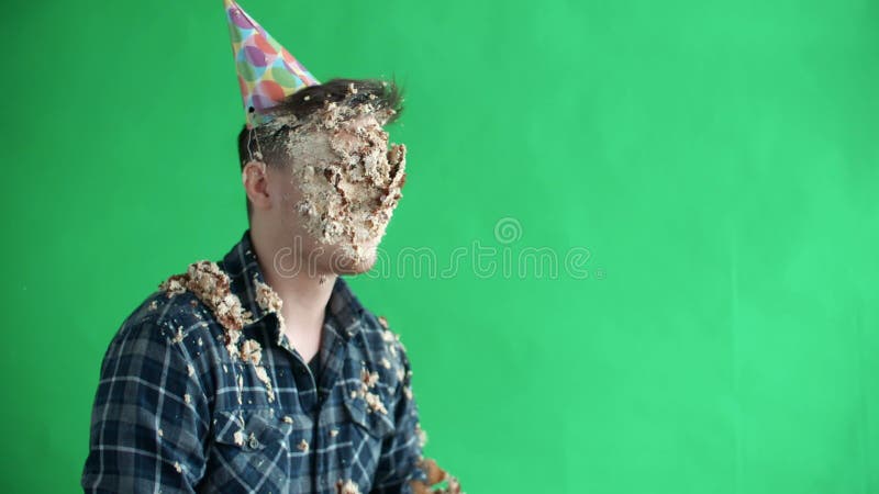 Throw Birthday Cake at Mans Face, he Smiles and Laughs in Slow Motion ...