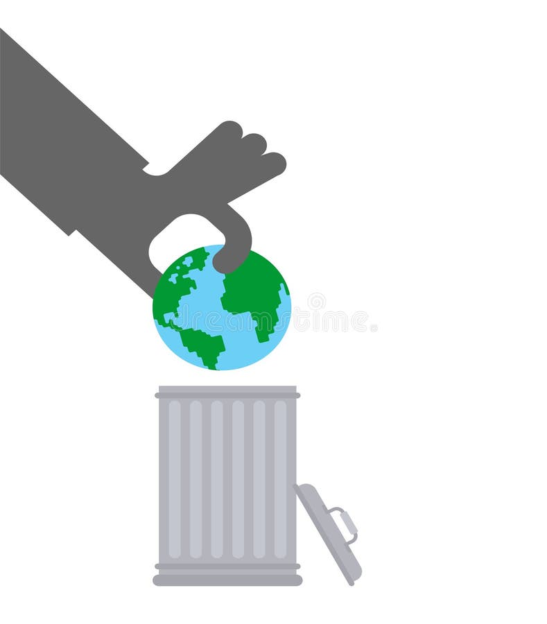 Throw Earth in Trash. Hand Throws Planet Earth into Trash Can Stock ...