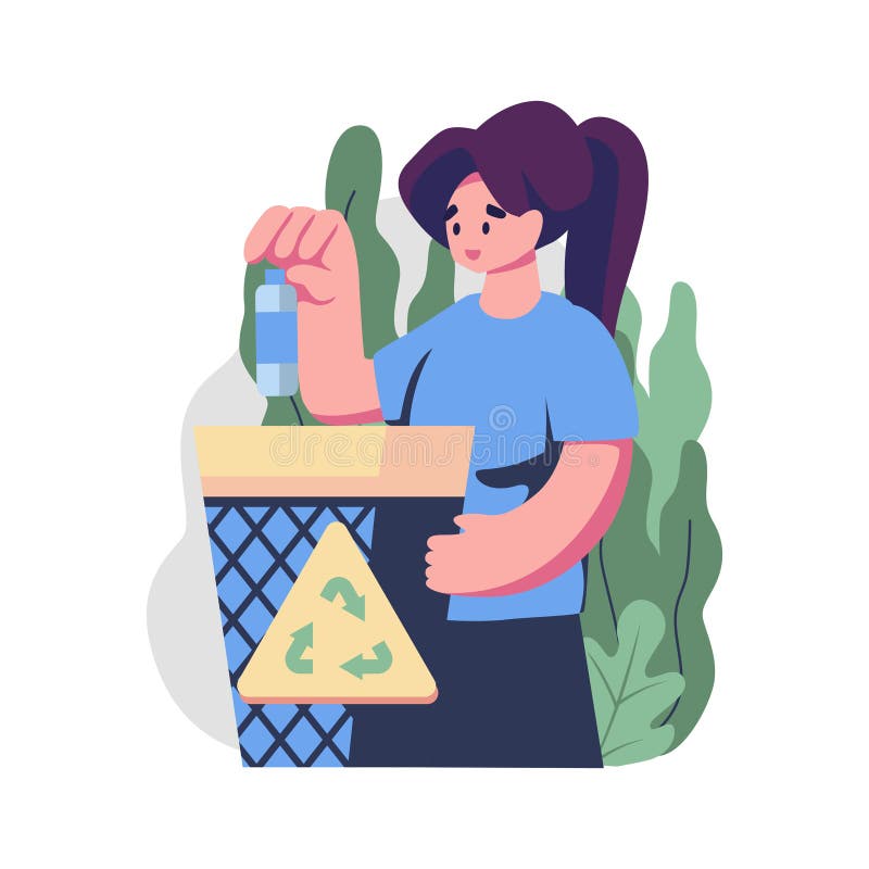 Throw Garbage in the Recycling Bin Flat Illustration Stock Vector ...