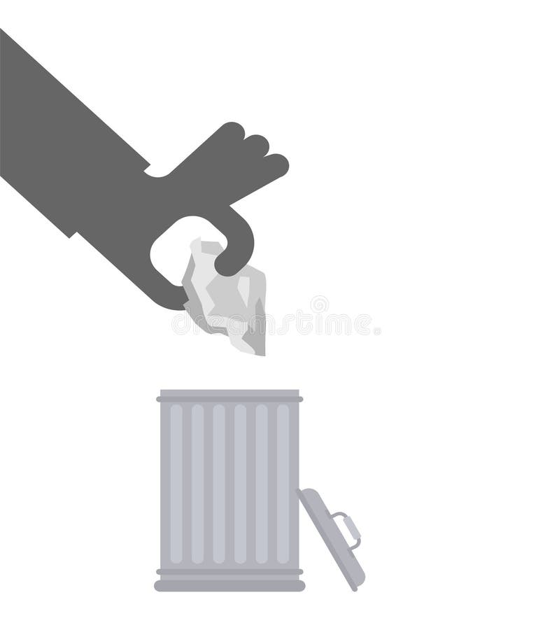 Throw Garbage in Trash. Hand Throws Garbage into Trash Can Stock Vector ...