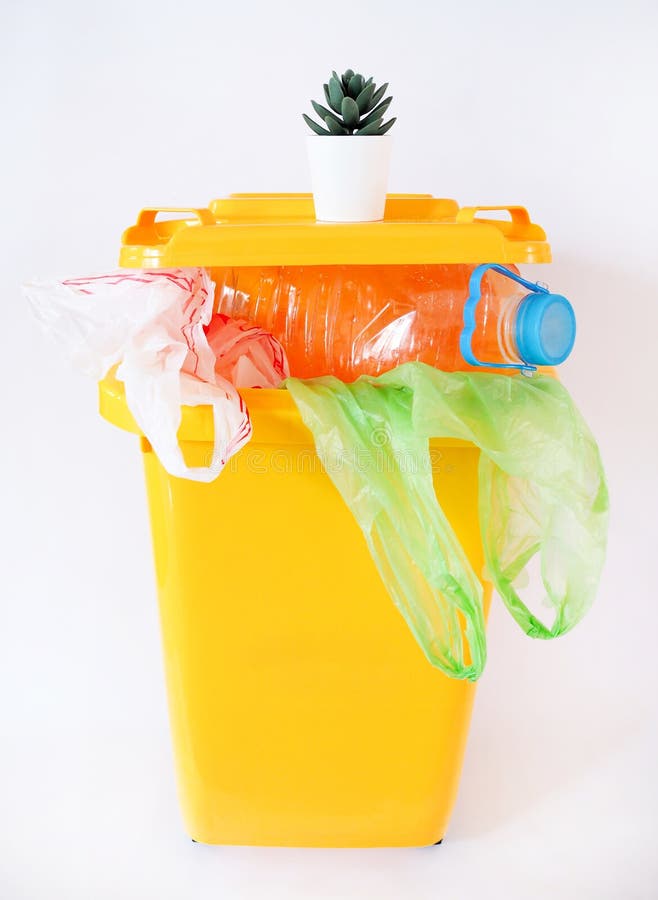 Throw the Plastic Waste into the Trash Recycling Bins Stock Image ...