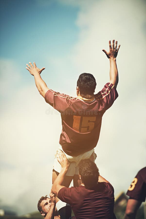 Throwing a Dummy during the Lineout. Rearview Shot of a Young Rugby ...