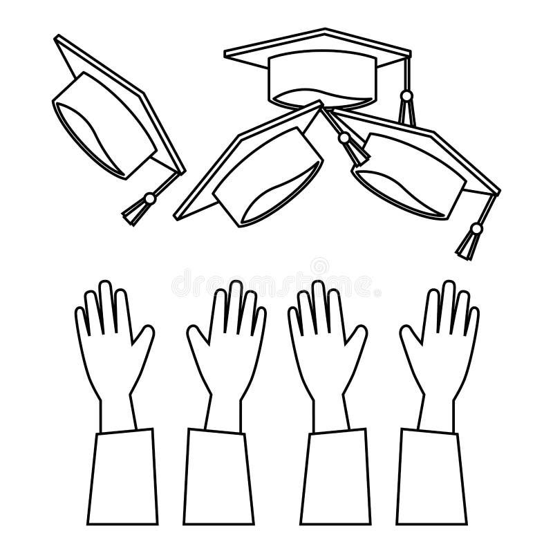 Throwing Hands Graduation Hats Stock Illustration - Illustration of ...