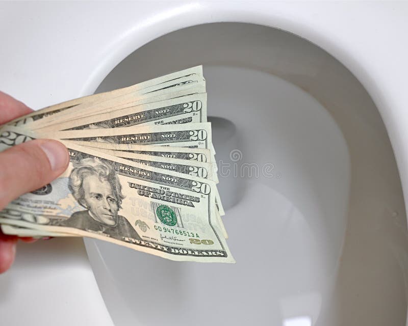Throwing Money Down the Toilet Stock Photo - Image of tossing, cash ...