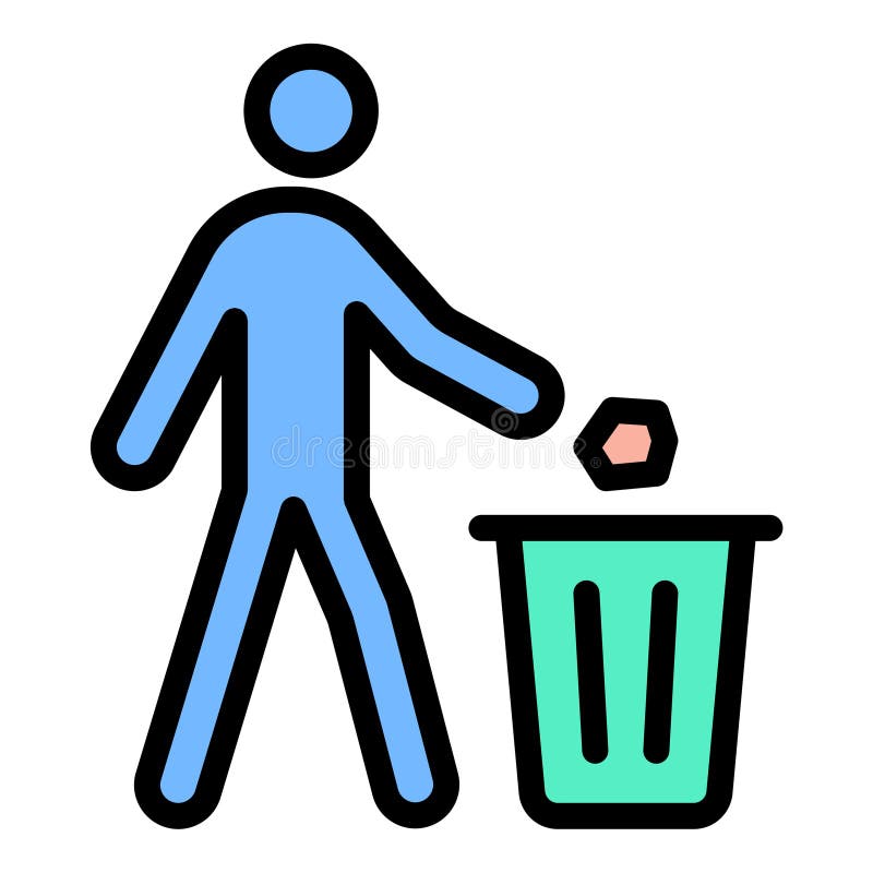 Throwing Trash Icon Flat Line Style Illustration Representing Proper Waste Disposal and ...