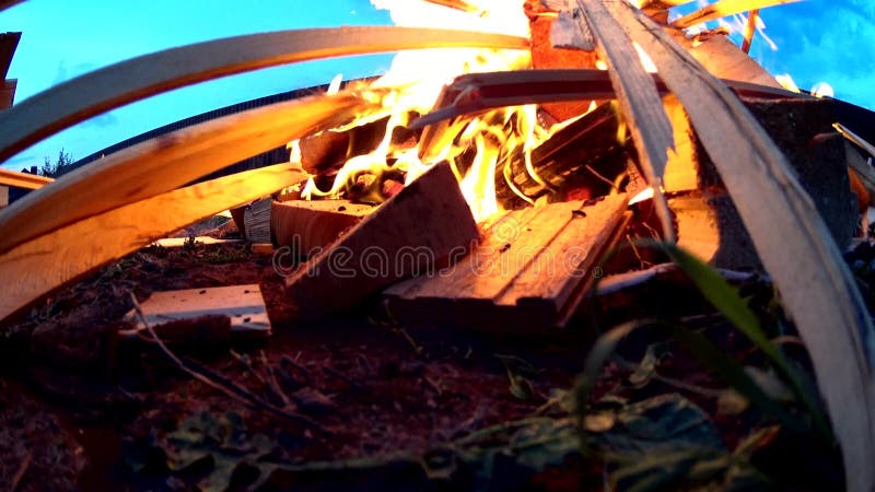 Throwing Wooden Board Sticks into the Bonfire, Open Fire Stock Video ...
