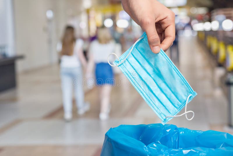 Throws a Disposable Mask Trash Bin Stock Photo - Image of away ...