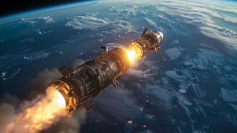 Thruster Ignition of Orbital Spacecraft Above Earth. Human Space Flight ...