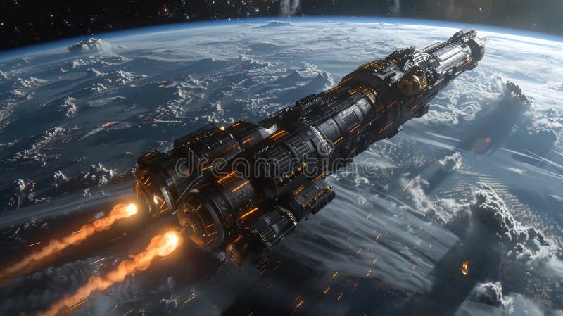 Thruster Ignition of Orbital Spacecraft Above Earth. Human Space Flight ...