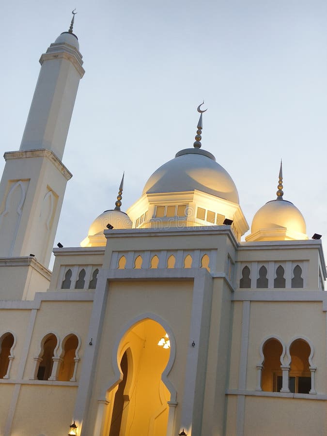 The White Mosque with Warm Light in Trang. Stock Photo - Image of warm ...