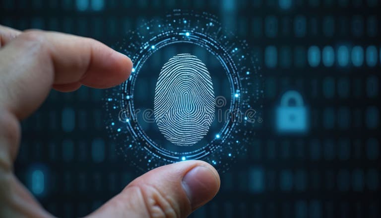 Thumb with Fingerprint Scan Overlay. Biometric Authentication, Security ...