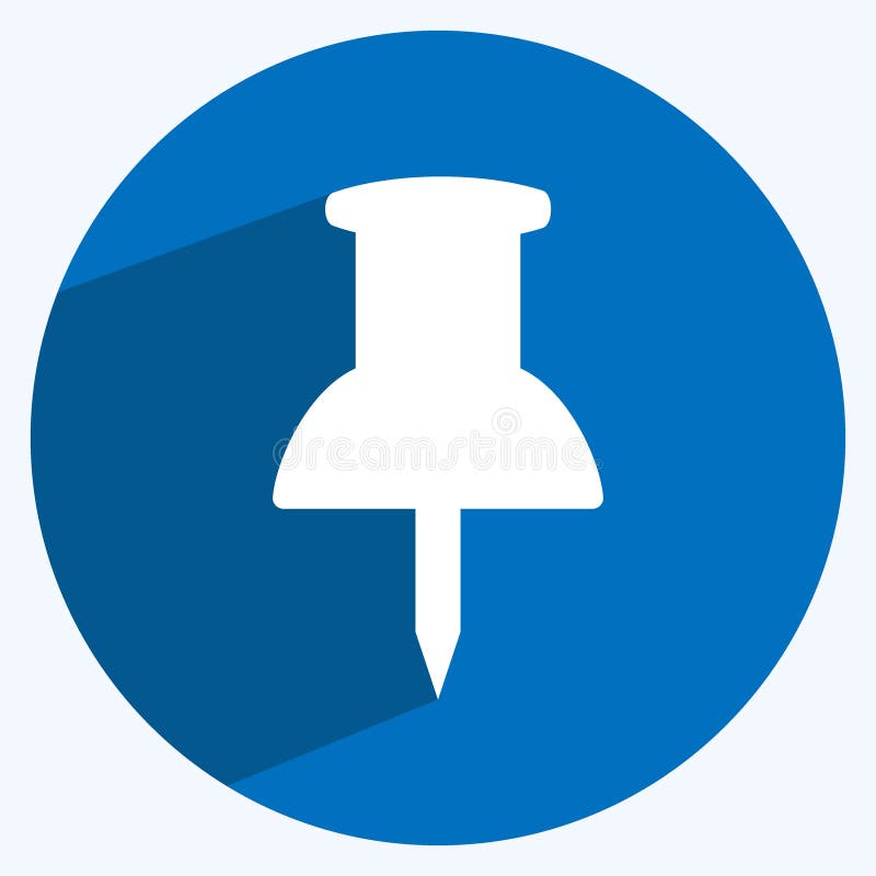 Thumb Pin Icon in Trendy Long Shadow Style Isolated on Soft Blue ...