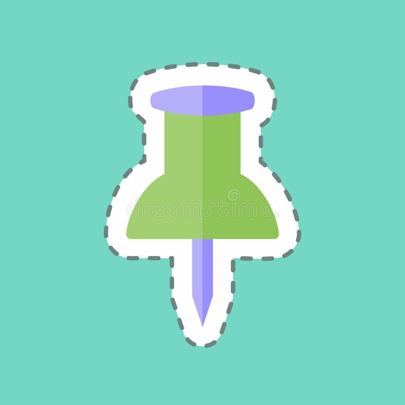 Thumb Pin Sticker in Trendy Line Cut Isolated on Blue Background Stock ...