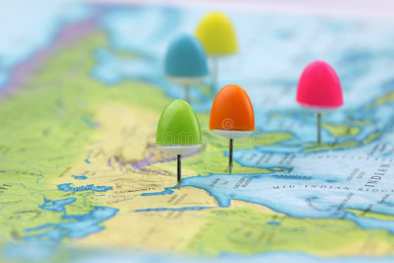 Thumb tacks on Asia map stock photo. Image of attach - 36302754