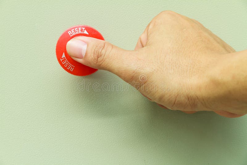 Thumb Touch on Red Emergency Stop Switch Stock Image - Image of ...