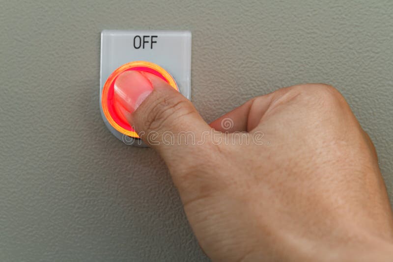 Thumb Touch on Red Off Switch Stock Photo - Image of stop, arrest: 62182282