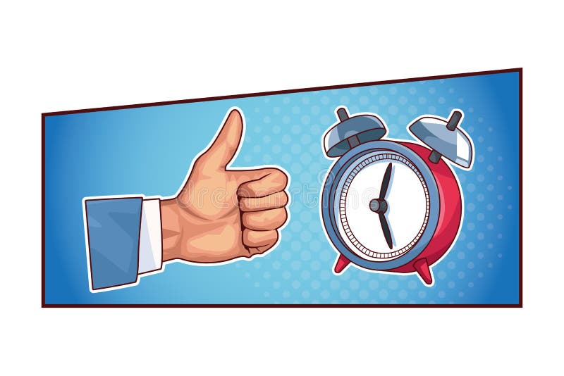 Thumb Up and Alarm Clock Pop Art Stock Vector - Illustration of clock ...