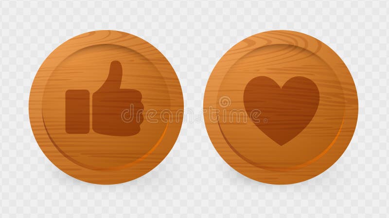 Thumb Up and Down Icon. Vector Like and Unlike Wooden Button for ...