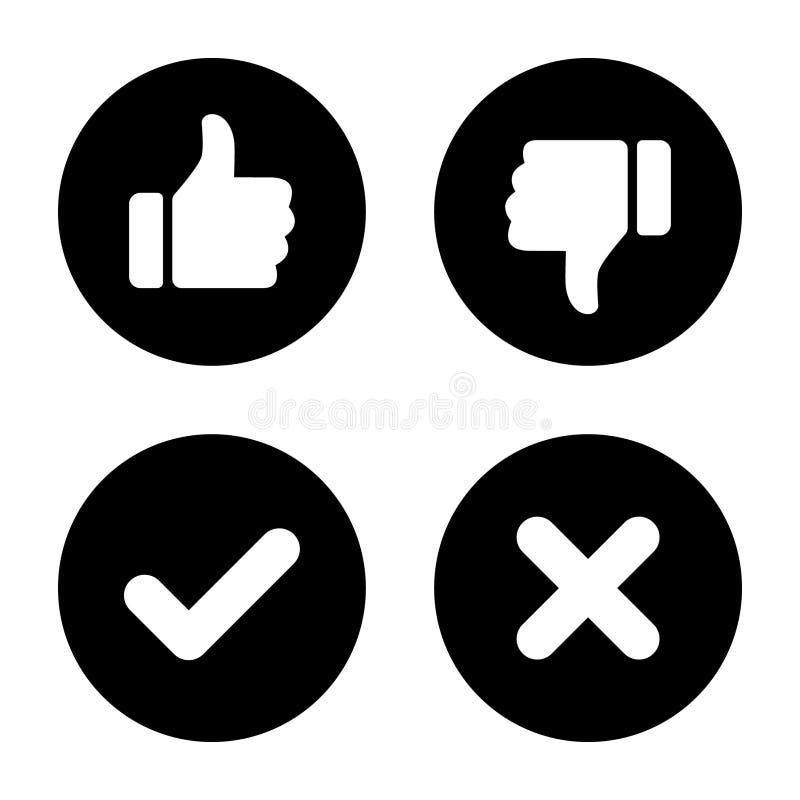 Thumb Up Down Tick And Cross Icon On Black Circle Like Dislike