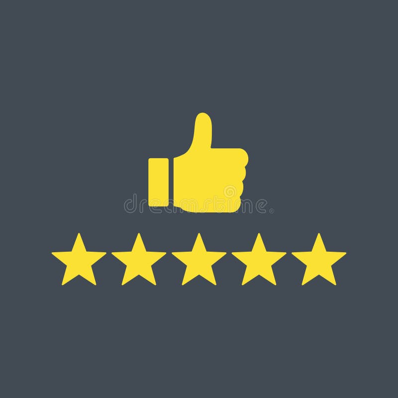 Thumb Up Five Stars Sign, Service Rating Success Banner in Flat Design ... Thumb Up Five Stars Sign, Service Rating Success Banner in Flat Design ...