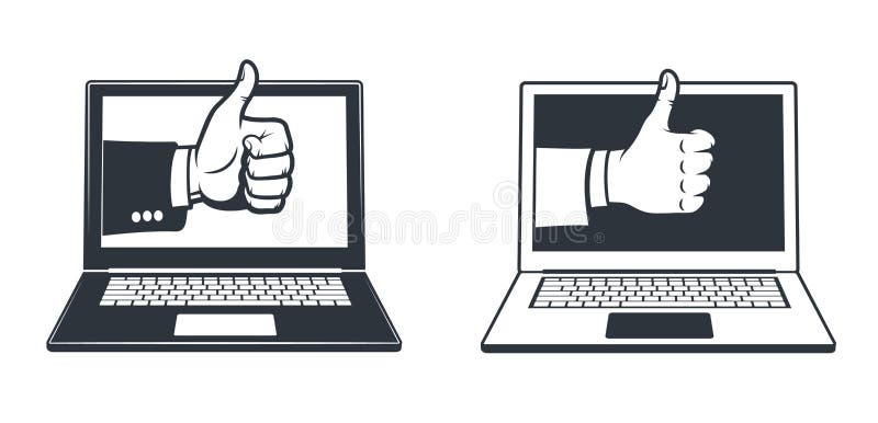 Thumb Up Gesture on Computer Display. Like Sign on Laptop Screen Stock ...