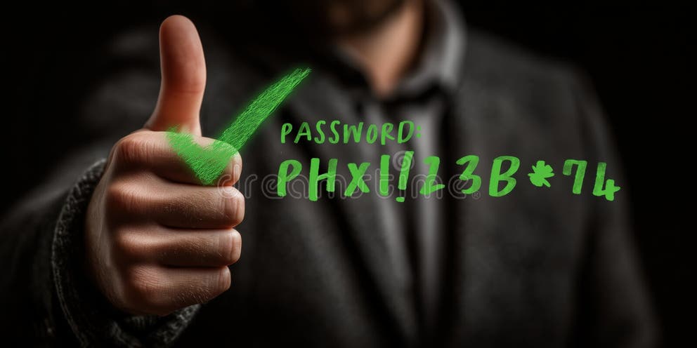 Thumb Up with Green Check Mark and Strong Password, Digital Security ...