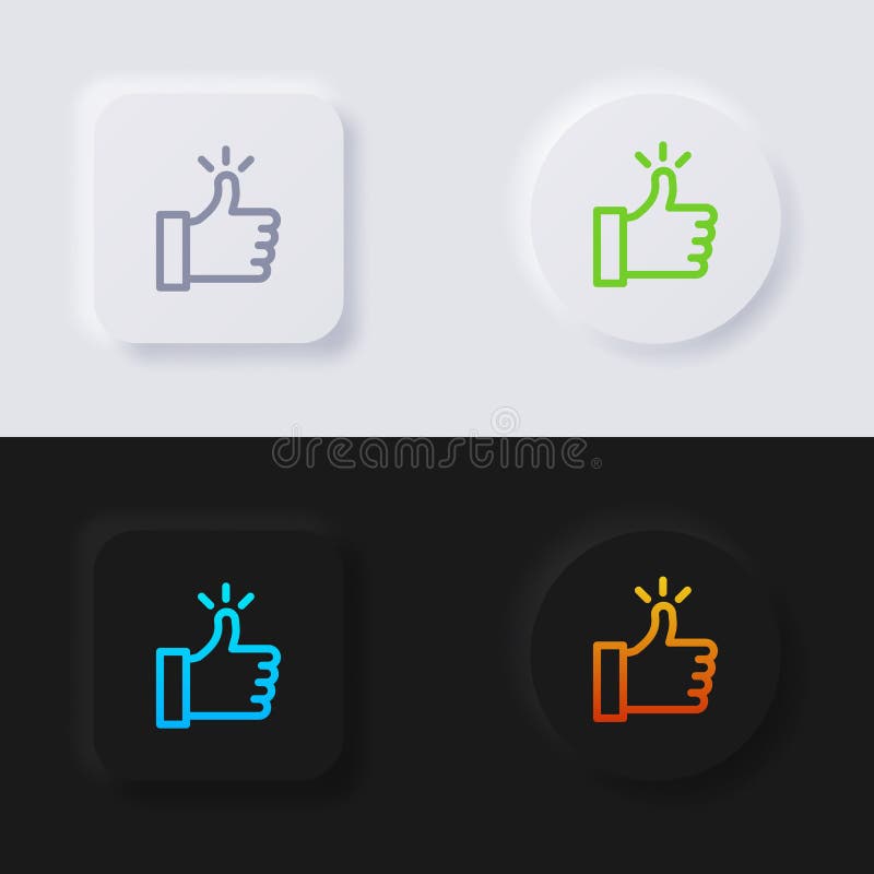 Thumb Up Icon Set, Multicolor Neumorphism Button Soft UI Design. Stock ...