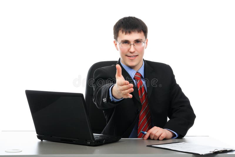 Man Showing Thumbs Up Behind the Laptop Computer Stock Image - Image of ...