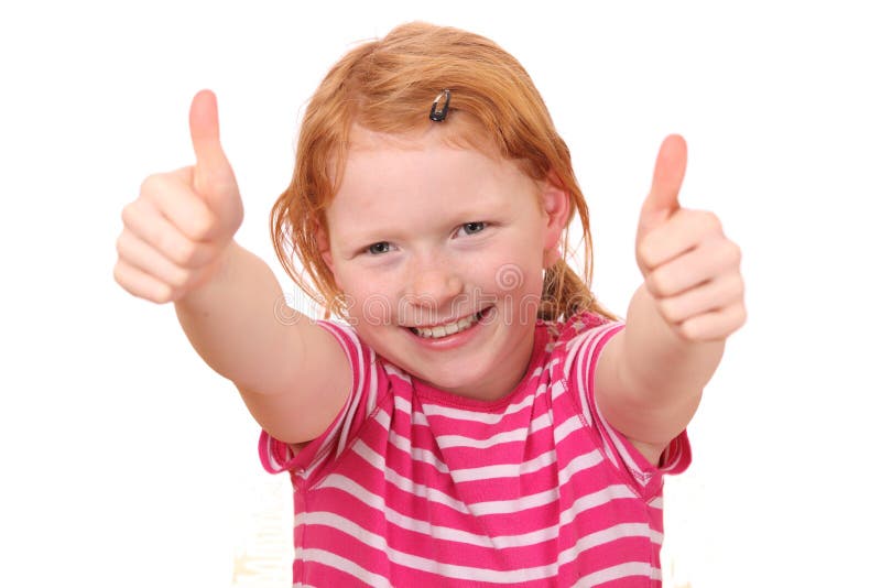 Portrait of Cute Little Girl with Thumbs Up Shows a Class on the Flower ...