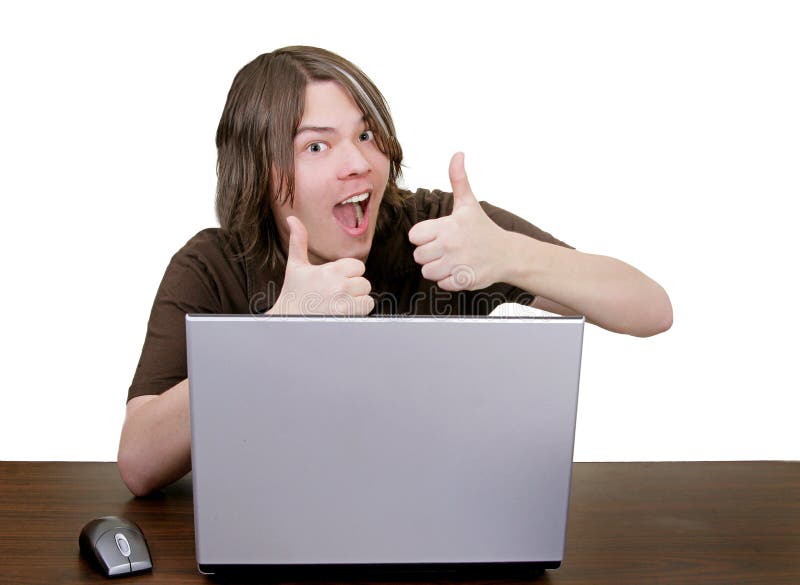 Thumbs up with computer stock image. Image of people, career - 4797149