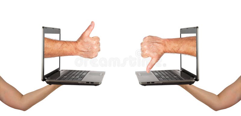 Thumbs Up and Down with Notebook Screens Stock Image - Image of relax ...