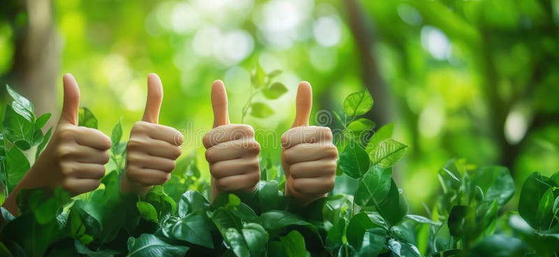 Thumbs Up Gesture Amidst Lush Greenery, Symbolizing Positivity and ...