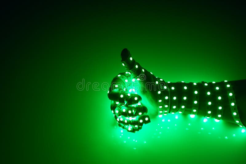 Thumbs Up Hand Covered with Green Led Lights, Illuminated Background ...