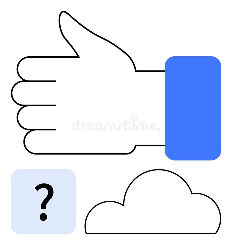 Thumbs Up Gesture with Question Mark and Cloud, Simple Line Art Stock ...