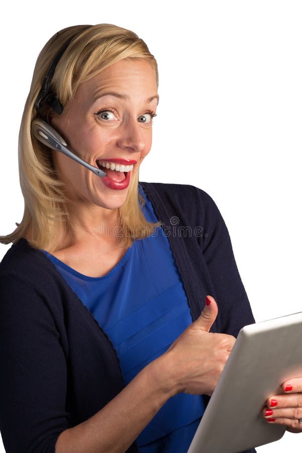 Thumbs Up from Help Desk stock photo. Image of tablet - 37596286